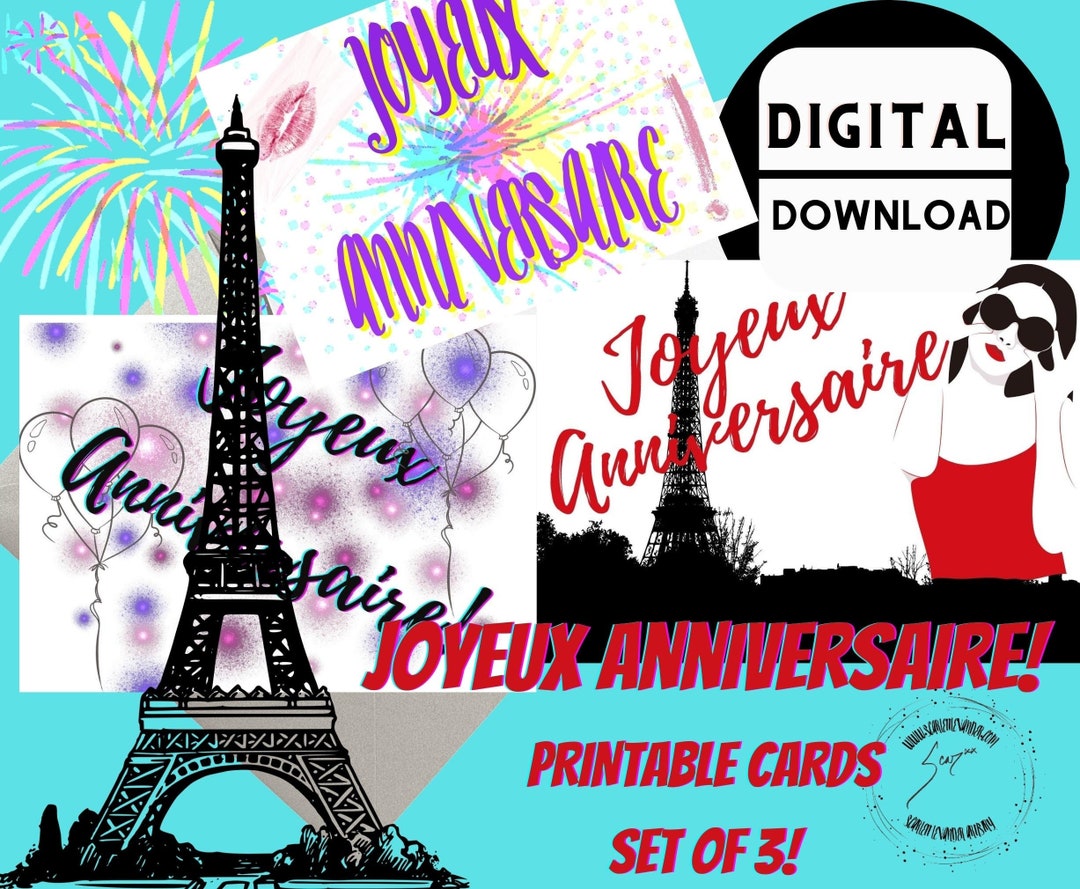 Joyeux Anniversaire Set of 3 French Card Happy Birthday En Français ...