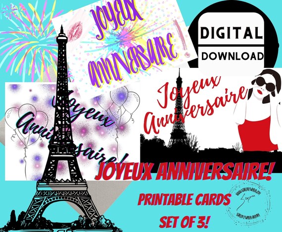 Joyeux Anniversaire Set of 3 French Card Happy - Etsy