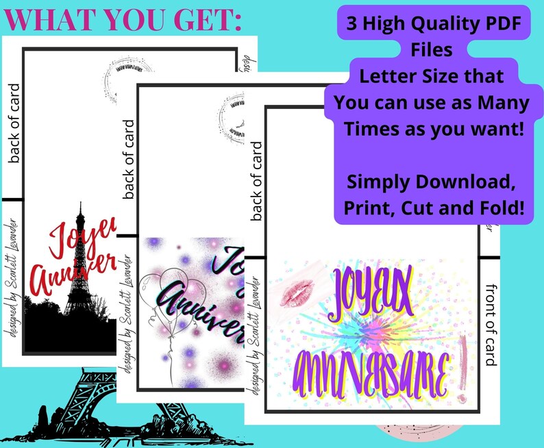 Joyeux Anniversaire Set of 3 French Card Happy - Etsy