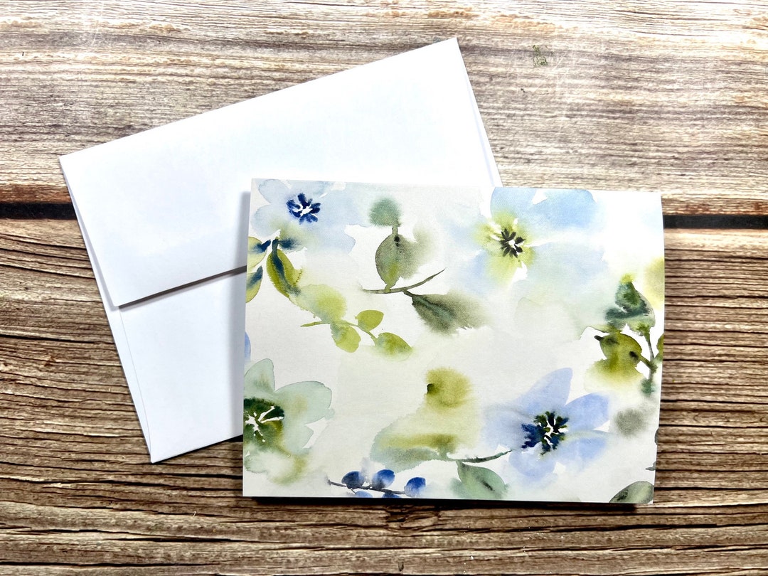 Blue Floral Cards (blank Inside) - Etsy