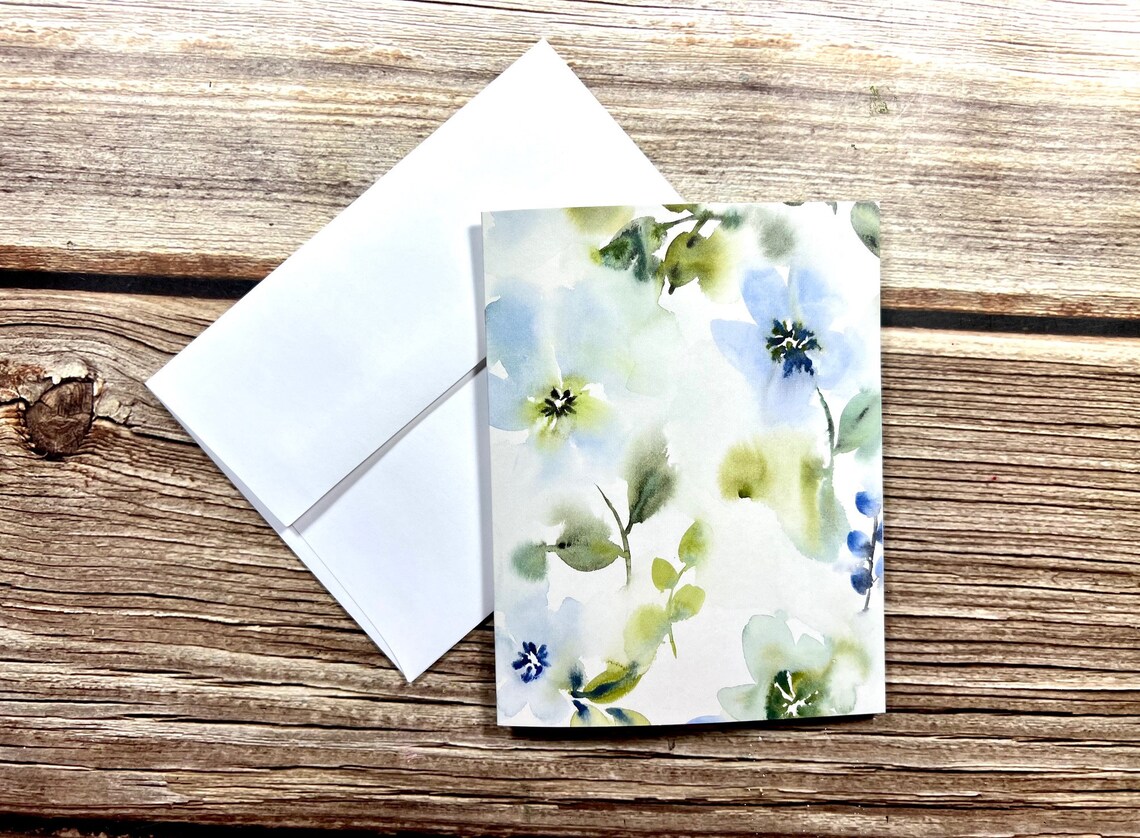 Blue Floral Cards (blank Inside) - Etsy