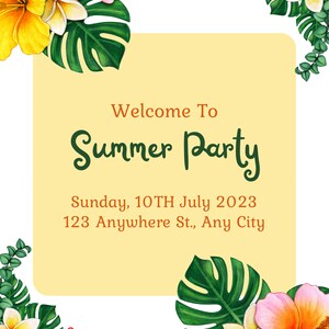 Editable Tropical Birthday Party Invitation Template | Summer Pool ...