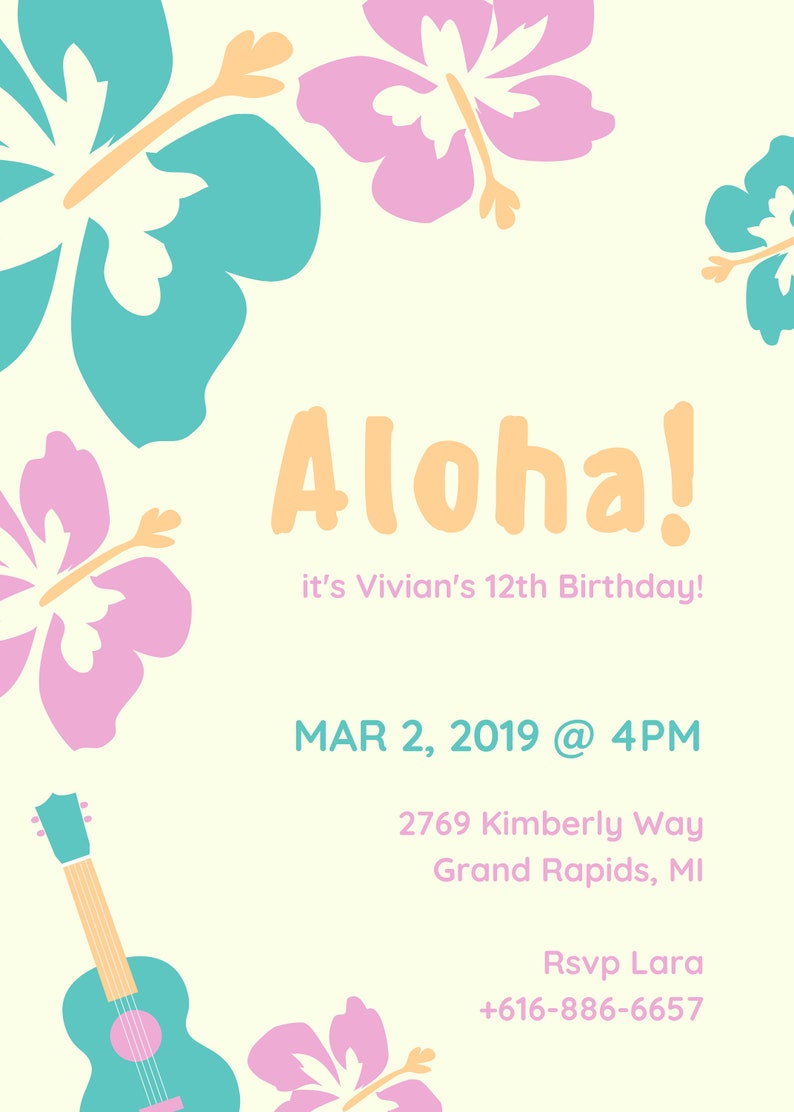 Editable Tropical Birthday Party Invitation Template for Girls Summer ...