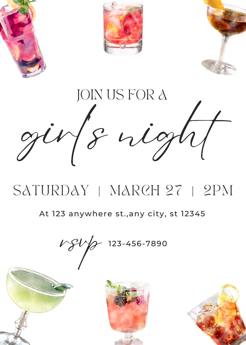 Editable Girls' Night Out Celebration Invitations | Customize and ...