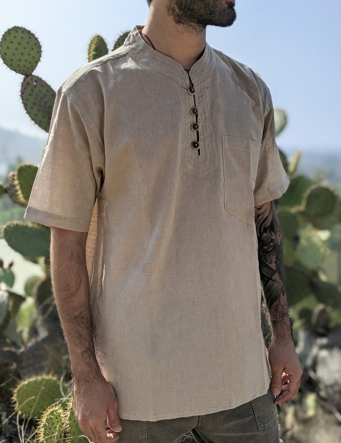 100% Cotton Collarless Boho Shirt [made in NEPAL] - Etsy