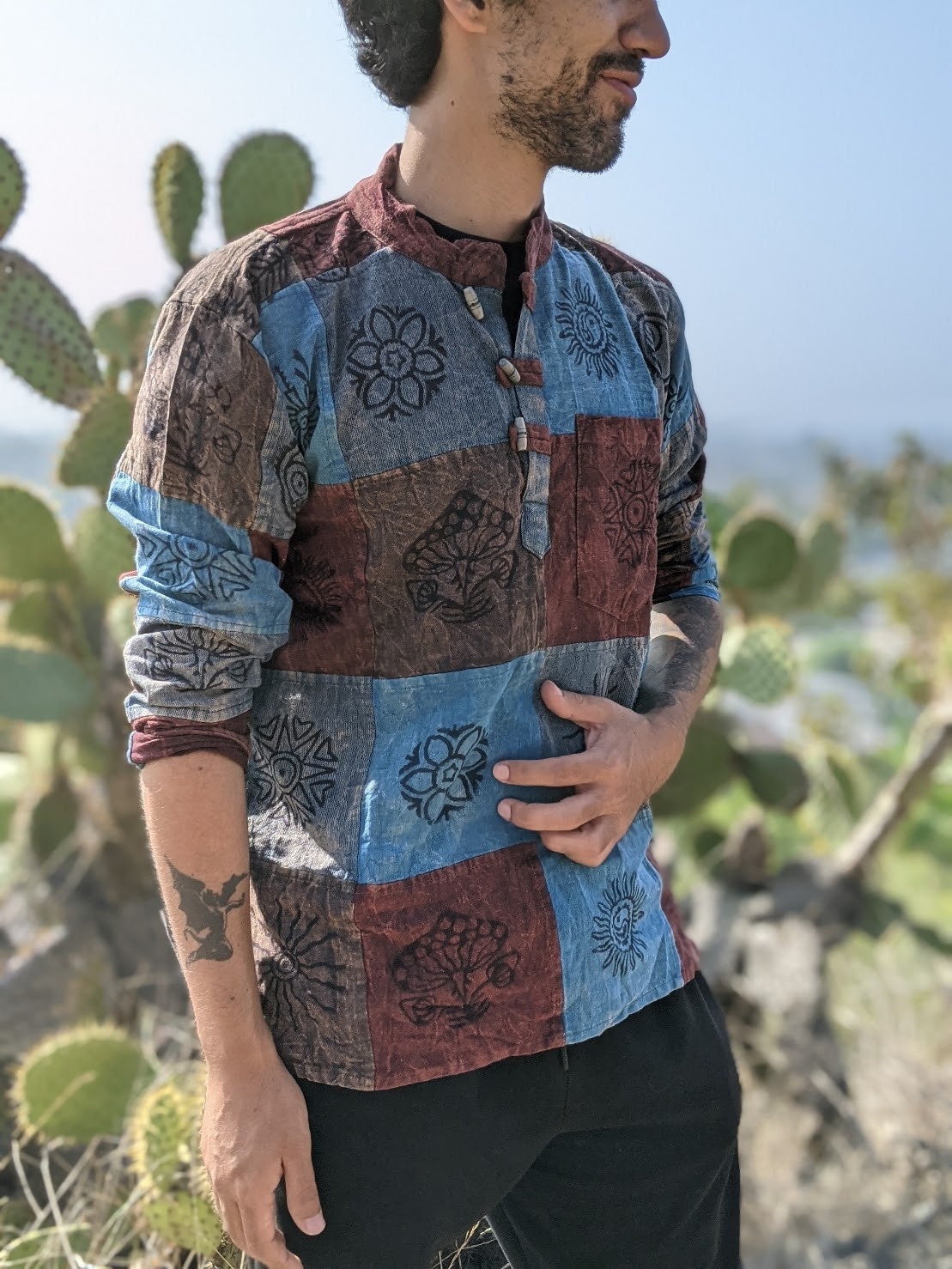 Patchwork Collarless Boho Shirt [made in NEPAL] - Etsy