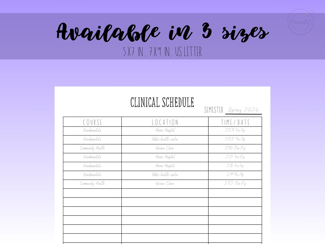 Nursing School Clinical Schedule Tracker| Schedule Keeper| Printable ...