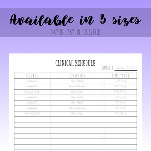 Nursing School Clinical Schedule Tracker| Schedule Keeper| Printable ...