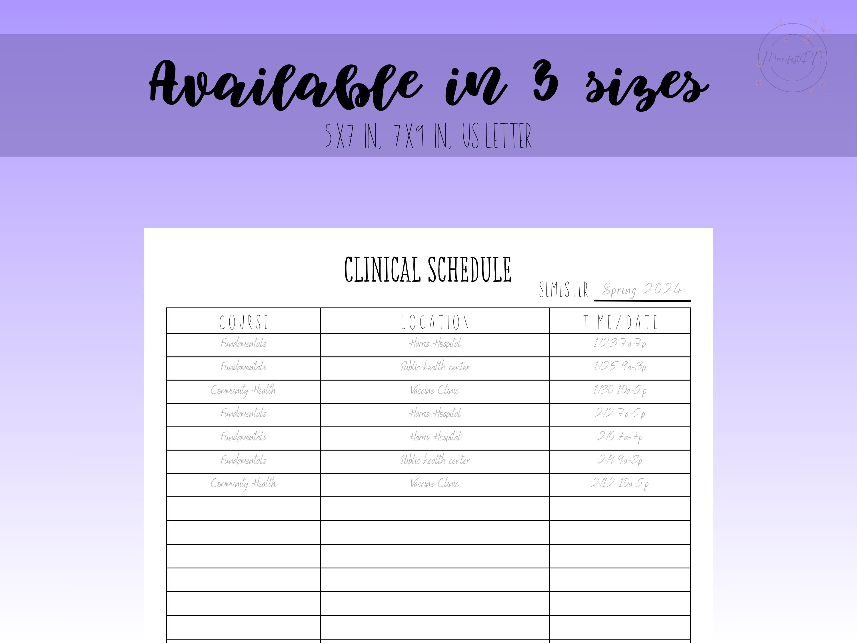 Nursing School Clinical Schedule Tracker| Schedule Keeper| Printable ...