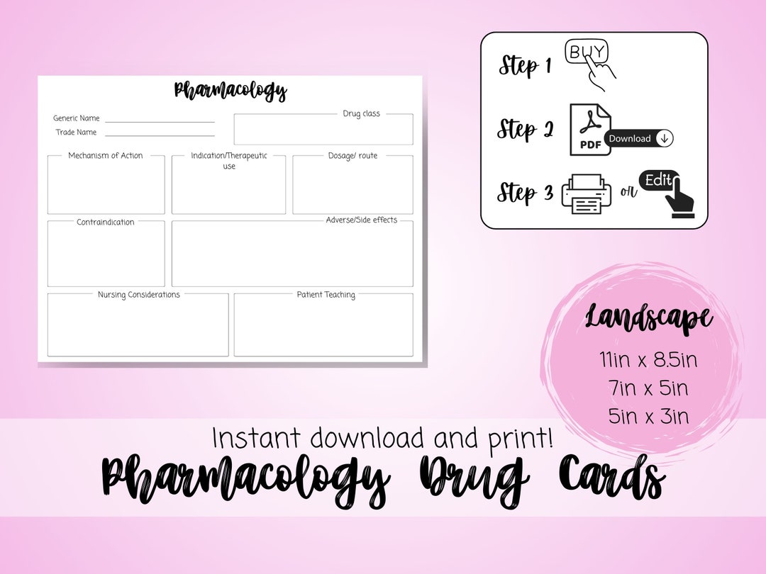 Pharmacology Drug Card Template, Nursing Printable, Nursing Notes ...