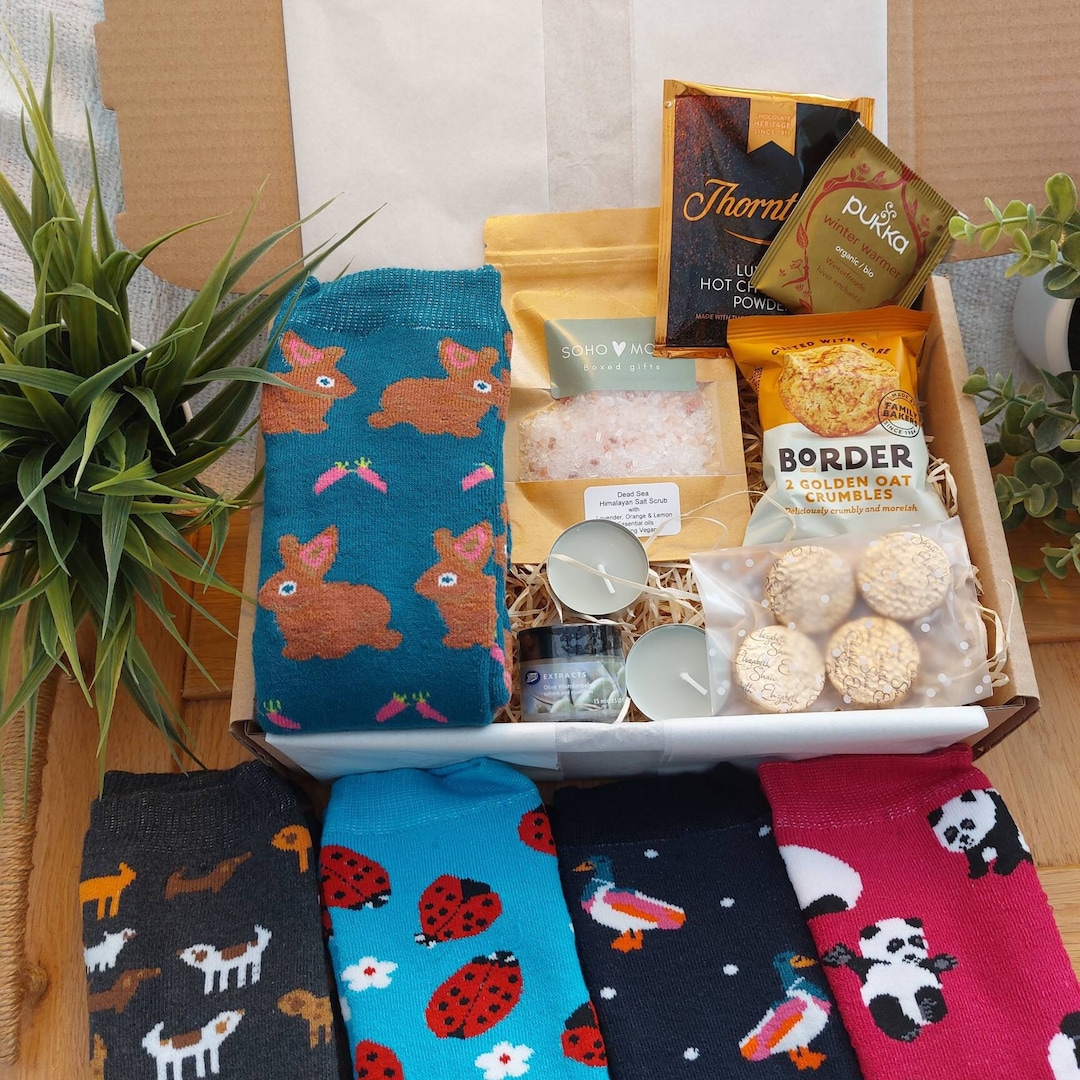 Hamper Gift for Her, Cozy Long Socks, Animal Lover Gift Box, Dog Walker ...