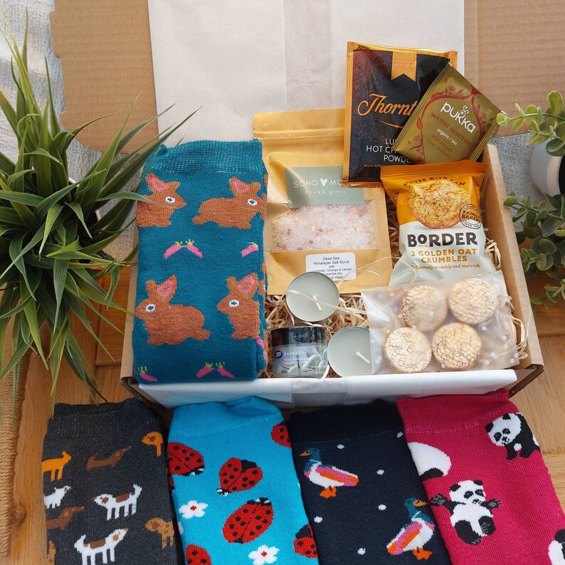 Hamper Gift for Her, Cozy Long Socks, Animal Lover Gift Box, Dog Walker ...