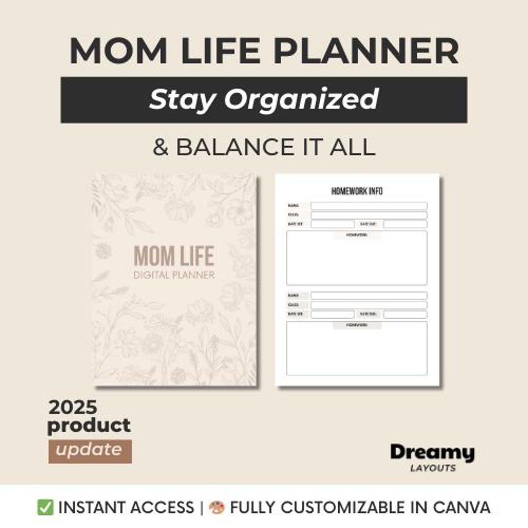 Mom Life Digital Planner, 2025 Calendar, Pregnancy Journal, Baby ...