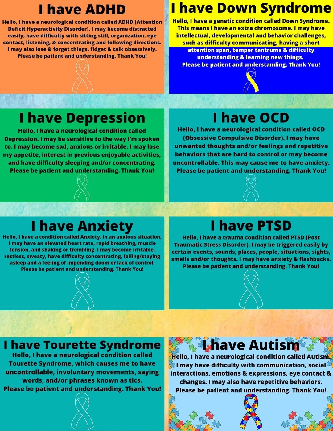 Disability/disorder Medical ID Card | Disability/disorder Awareness ...