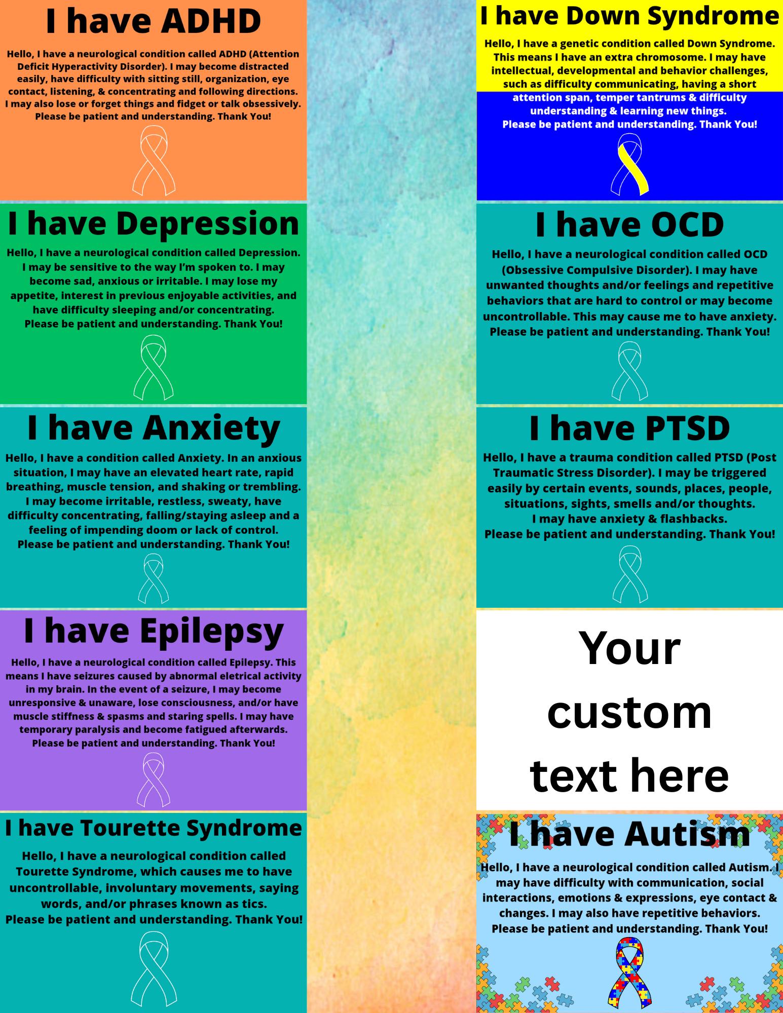 Disability/disorder Medical ID Card | Disability/disorder Awareness ...