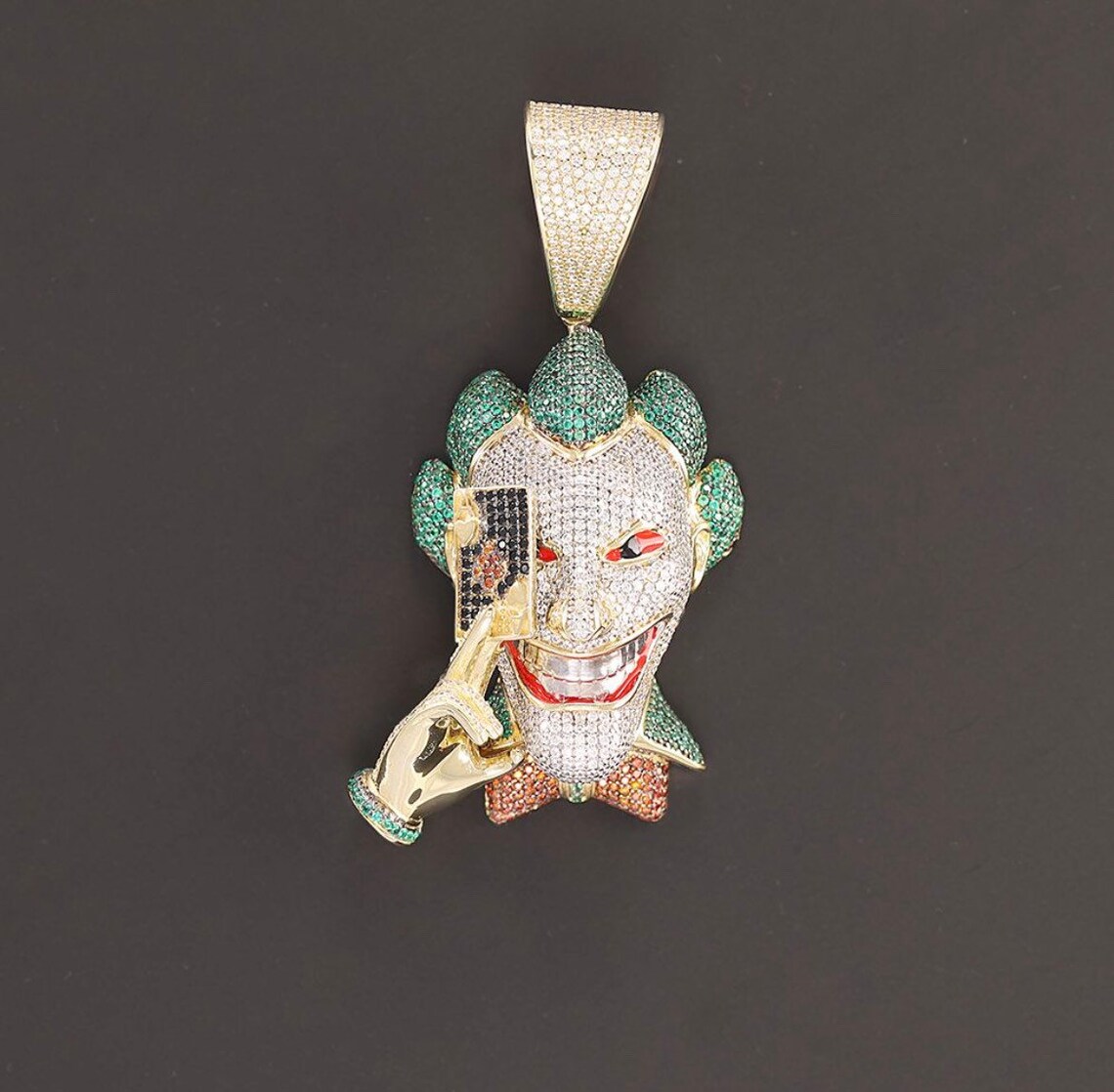 9ct Yellow Solid Gold Iced Out Cubic Zirconia Joker Pendant - Etsy