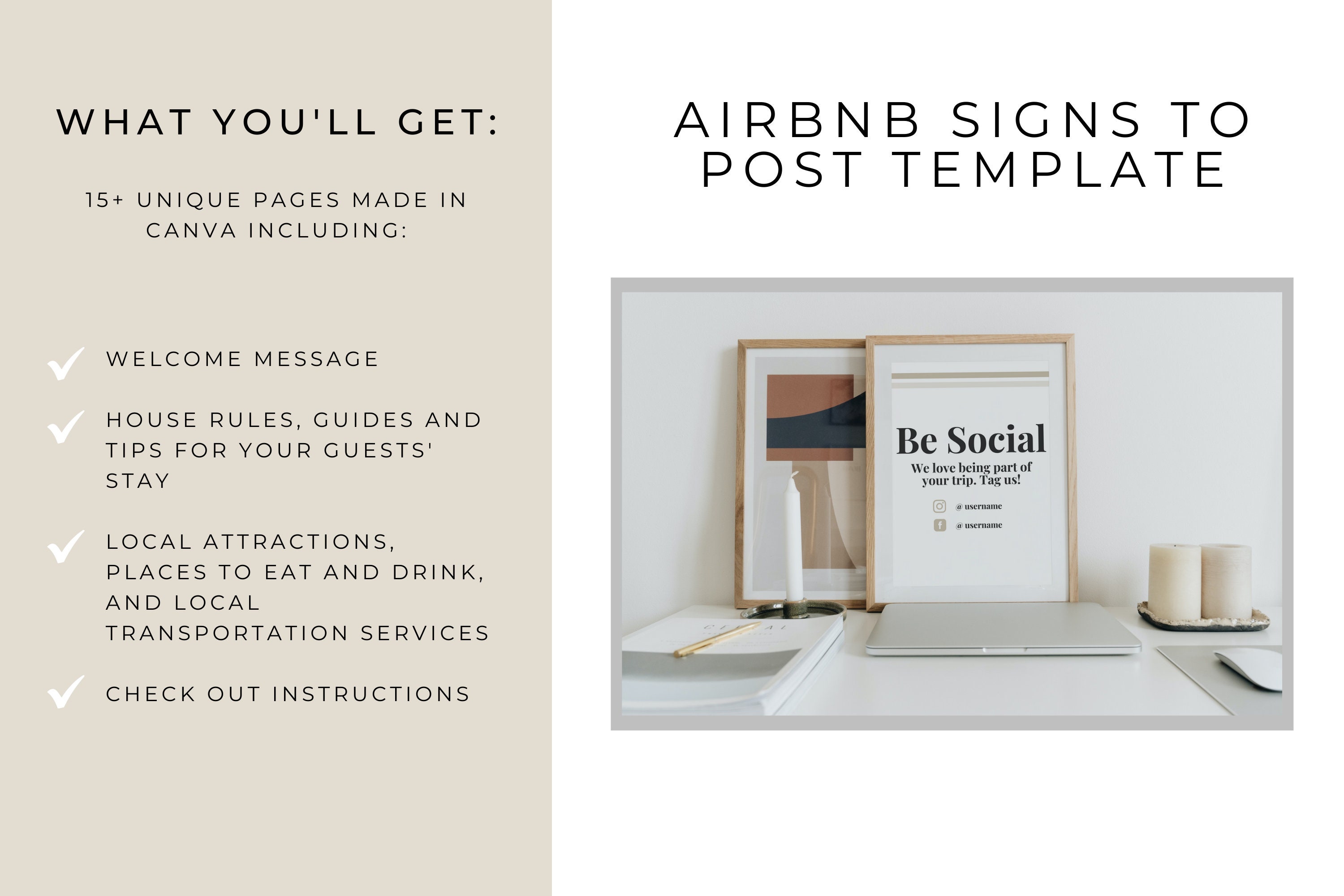 Airbnb Signs, Editable Air Bnb Posters, Template Bundle, Airbnb Host ...