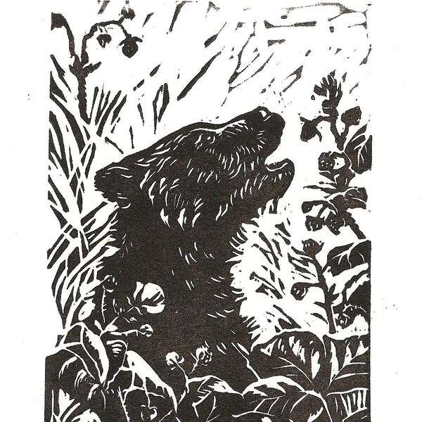 Linocut Bear - Etsy