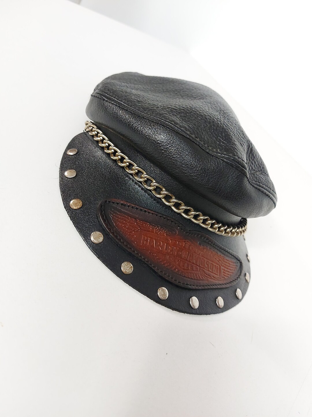 Vintage 1980s Harley Davidson Leather Biker Cap - Etsy