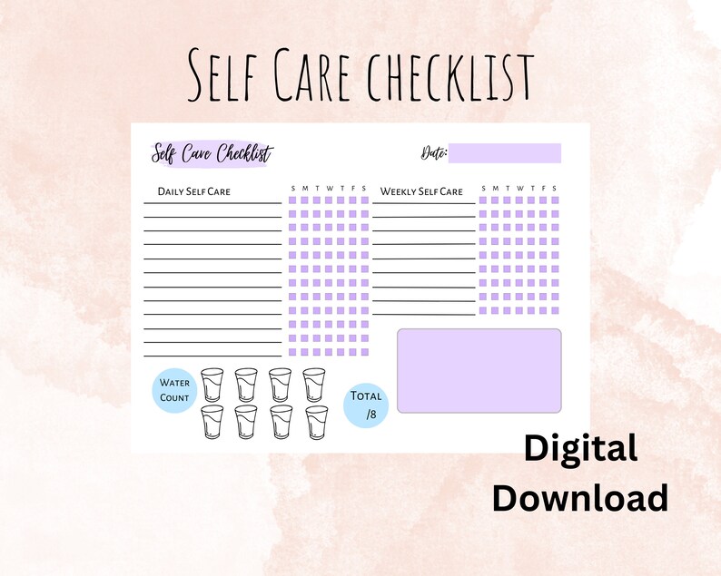 Self-care Checklist | Weekly Mantra | Water Log | Daily & Weekly Self-care Checklist | Self-care ...