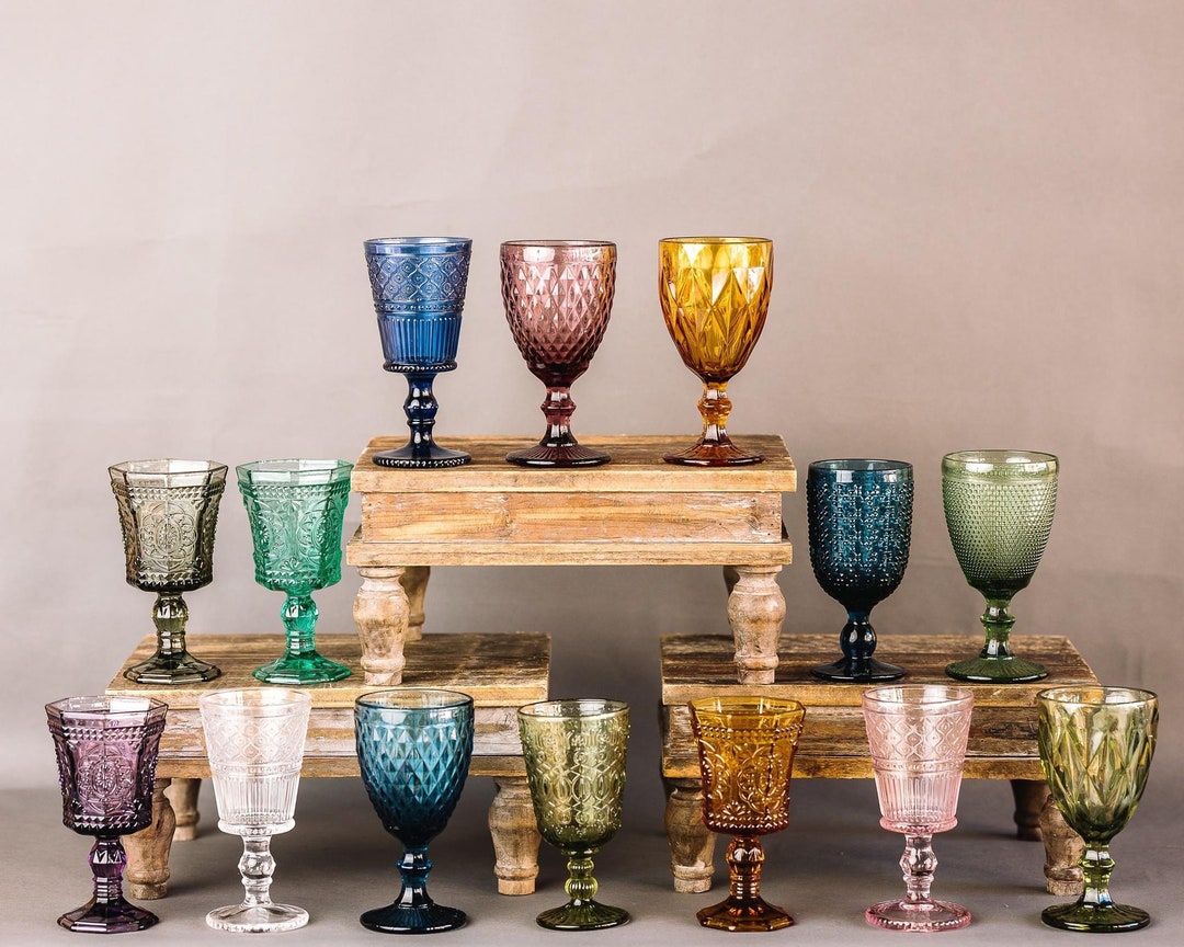 Mismatched Goblets (set of 4 or 6), Vintage Like Goblets, Colorful ...