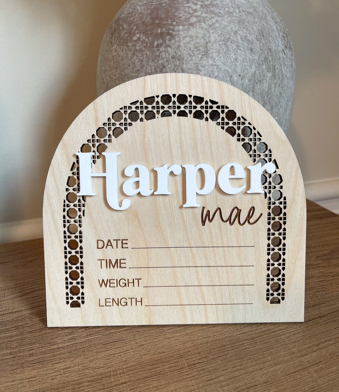 Birth Announcement Sign Rattan Birth Stats Sign Nursery Baby ...