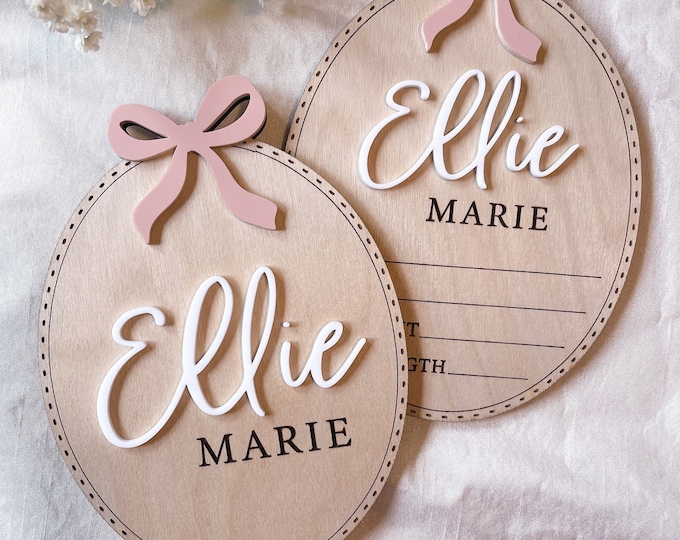 Bow Birth Announcement Sign | Bow Birth Stats Sign | Baby Announcement ...