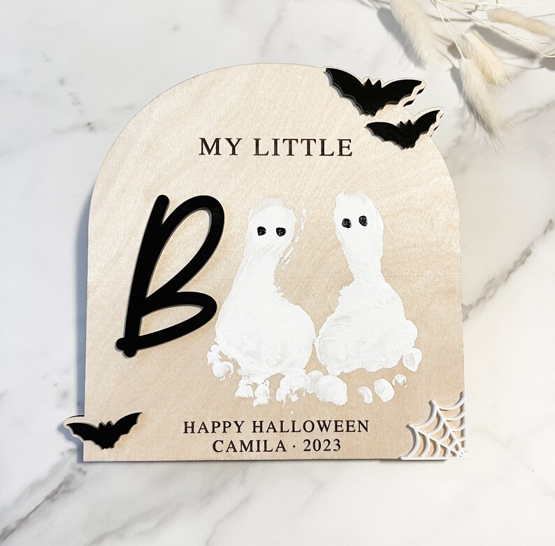Baby's First Halloween Footprint Art | Laser Engraved Keepsake - Etsy