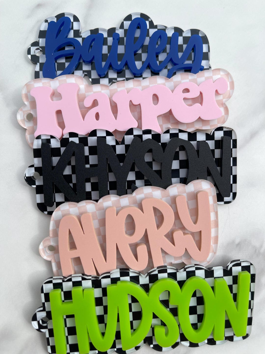 Checkered Acrylic Name Tag | Personalized Keychain - Etsy