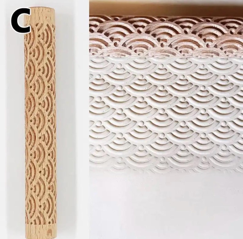 3D Embossed Pottery Styling Tools – Wooden Texture Rolling Pin - Clay ...