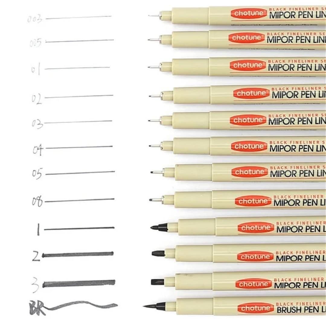 12PCS Black Fineliner Marker Pens Set Sketching Pigment Liner Drawing ...