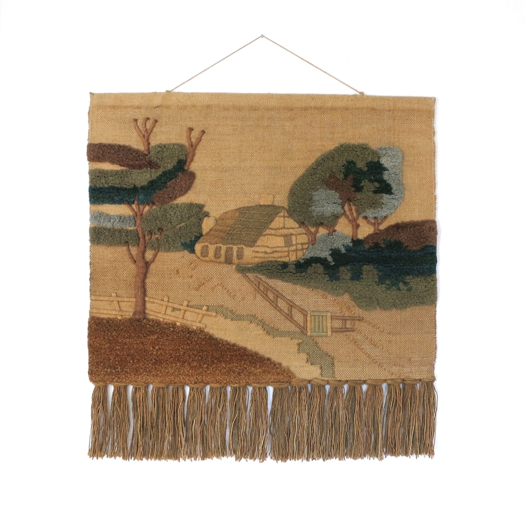 Vintage Tapestry Country Style Wall Hanging Handmade 1970s 1980s Hand ...