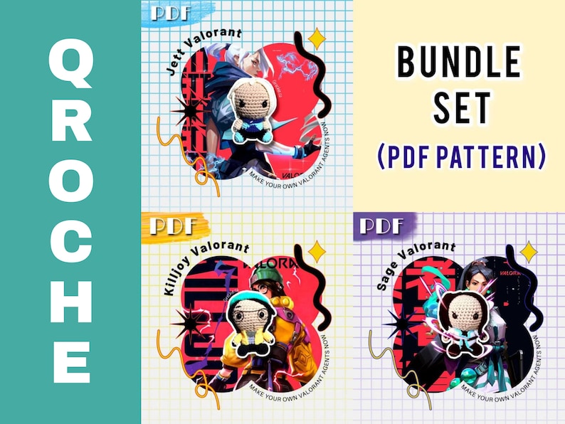 PDF BUNDLE - Valorant Agent Killjoy / Jett / Sage Doll Crochet Pattern ...