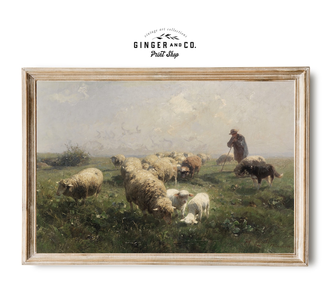 Vintage Sheep Print - Fine Art Oil Painting, Equestrian Wall Art, Gicée ...