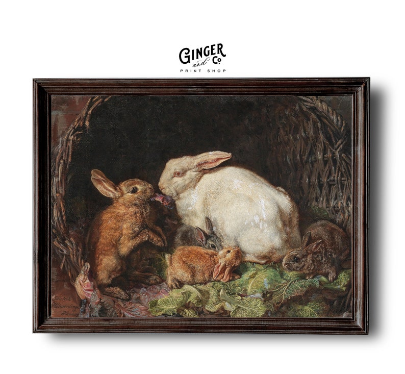Family of Rabbits Vintage Oil Painting PRINTABLE DIGITAL - Etsy