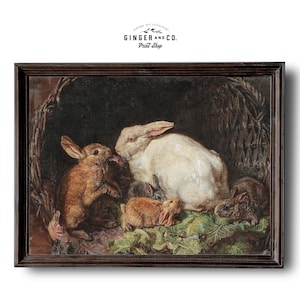 Family of Rabbits Vintage Oil Painting -- PRINTABLE DIGITAL DOWNLOAD ...