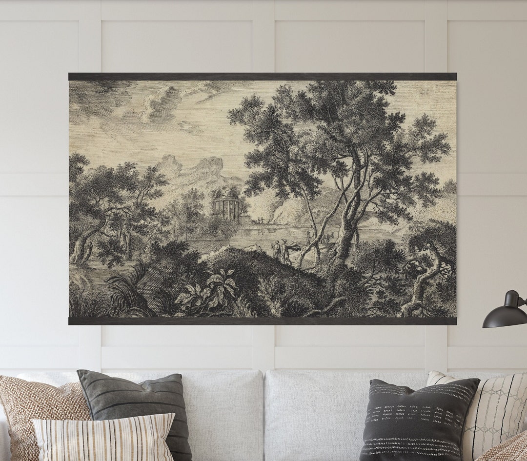 Moody Landscape Drawing - Tapestry Wall Hanging - Vintage Tree Sketch ...