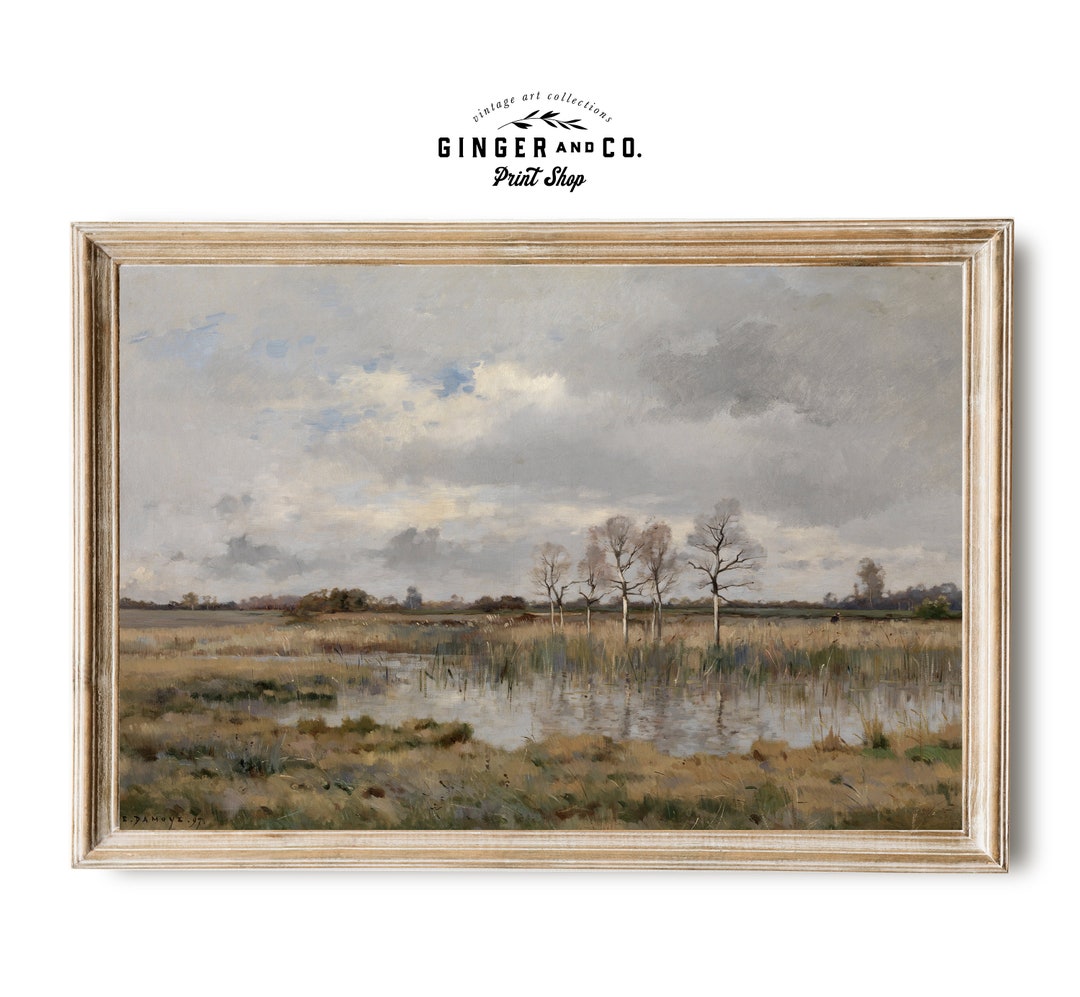 Marsh Landscape in Summer - PRINTABLE DIGITAL DOWNLOAD - Vintage Oil ...