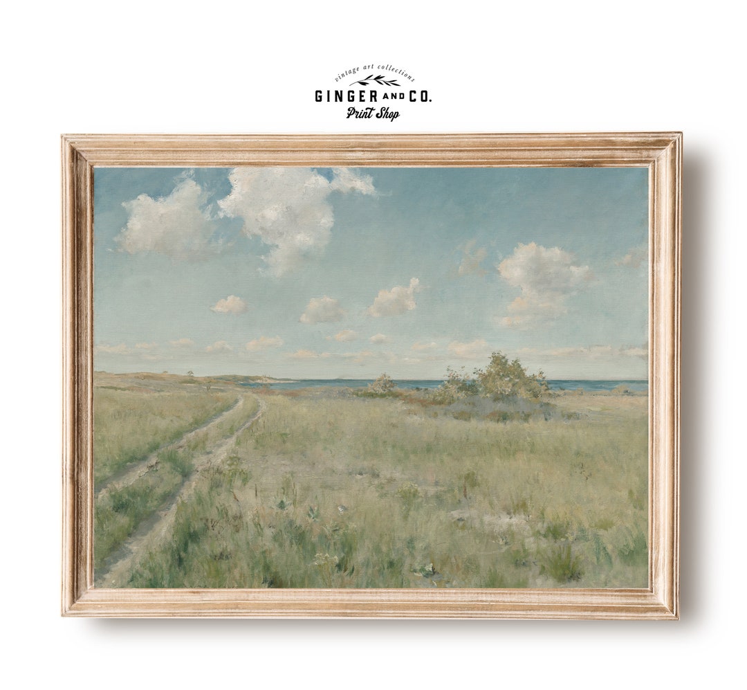 Vintage Spring Landscape Oil Painting - Old Road to the Sea - Fine Art ...