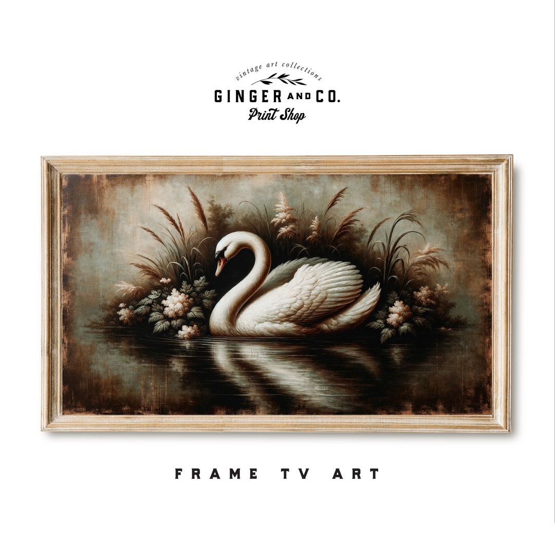Swan Frame TV Art - Vintage Style Oil Painting - Antique Swan Art ...