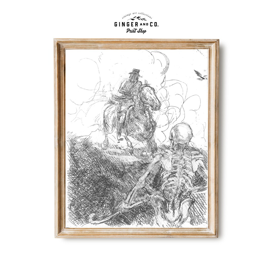 Skeleton Sketch -- Halloween Wall Art, Vintage Drawing -- PRINTABLE ...