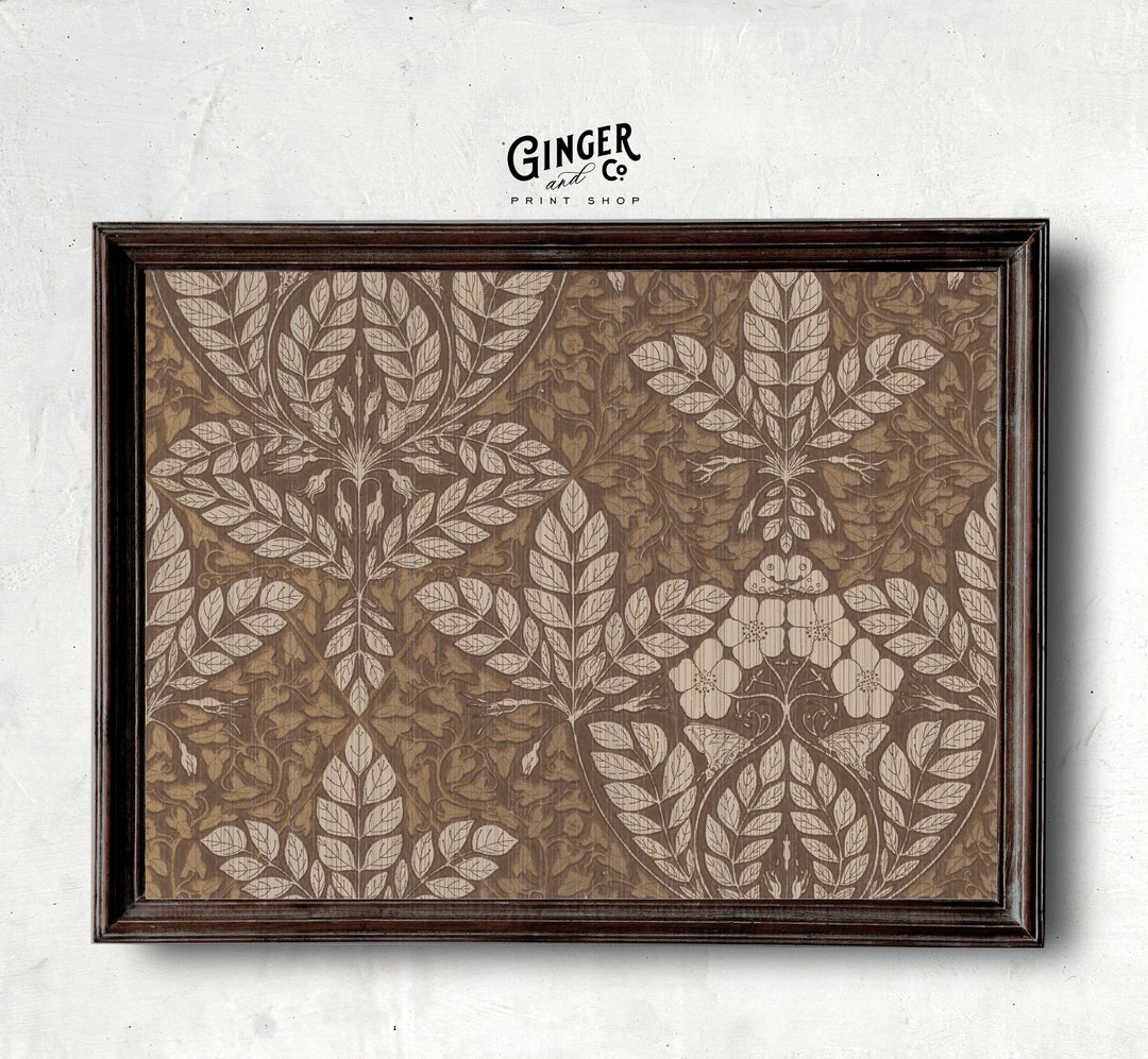 Vintage Textile Design -- PRINTABLE DIGITAL DOWNLOAD Brown Leaves and ...