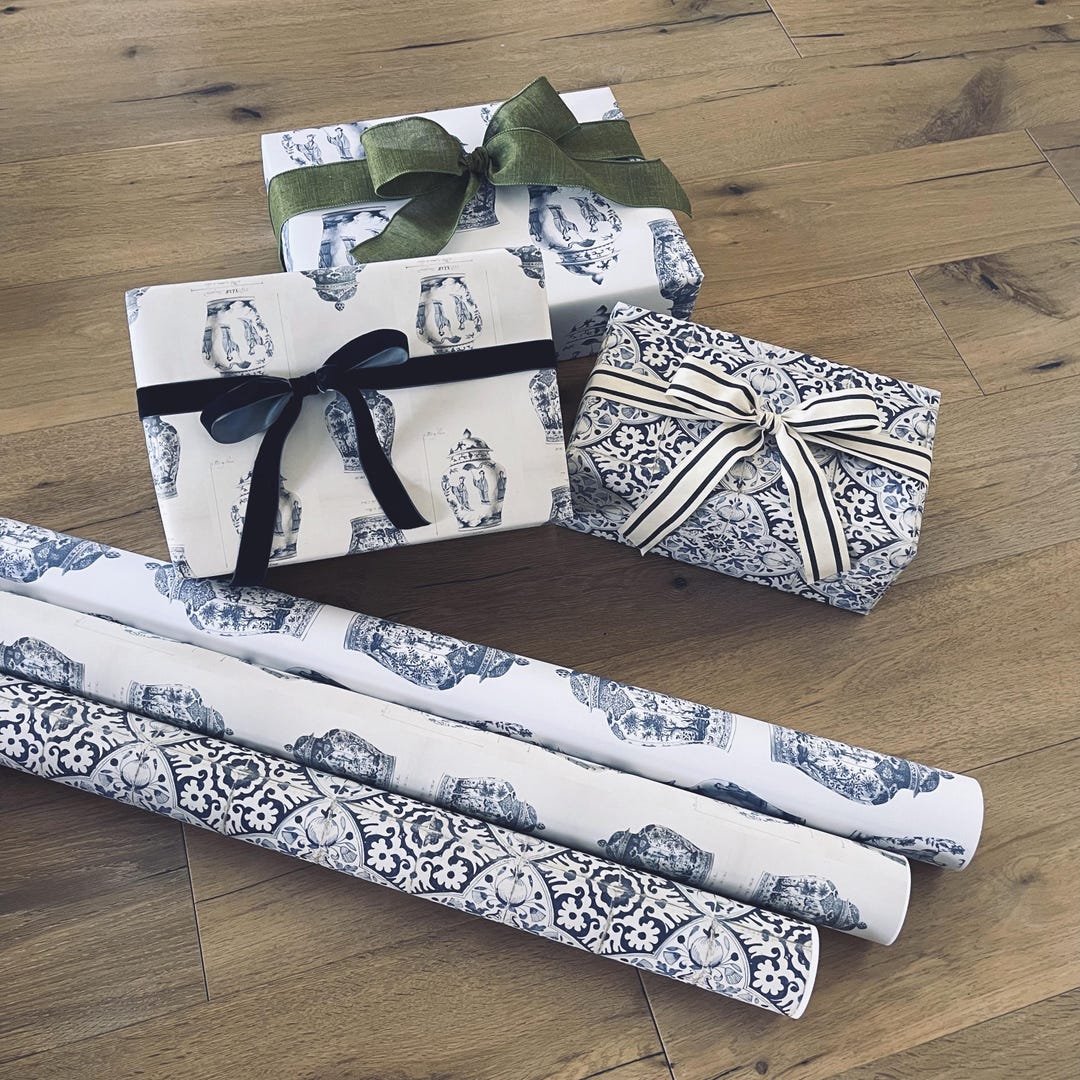 Ginger Jar Wrapping Paper - Chinoiserie Wrapping Paper - Majolica ...