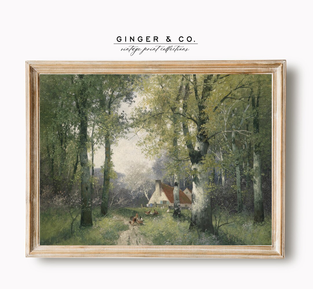 Cottage Oil Painting in Spring Landscape - PRINTABLE DIGITAL DOWNLOAD ...