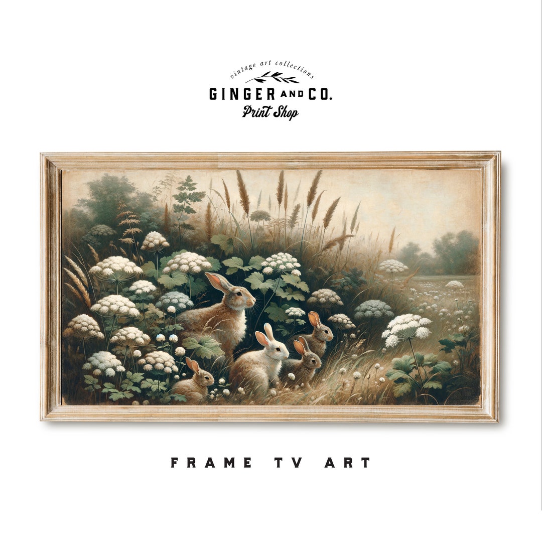 Rabbit Frame TV Art Vintage Style Oil Painting Antique Rabbit Art ...