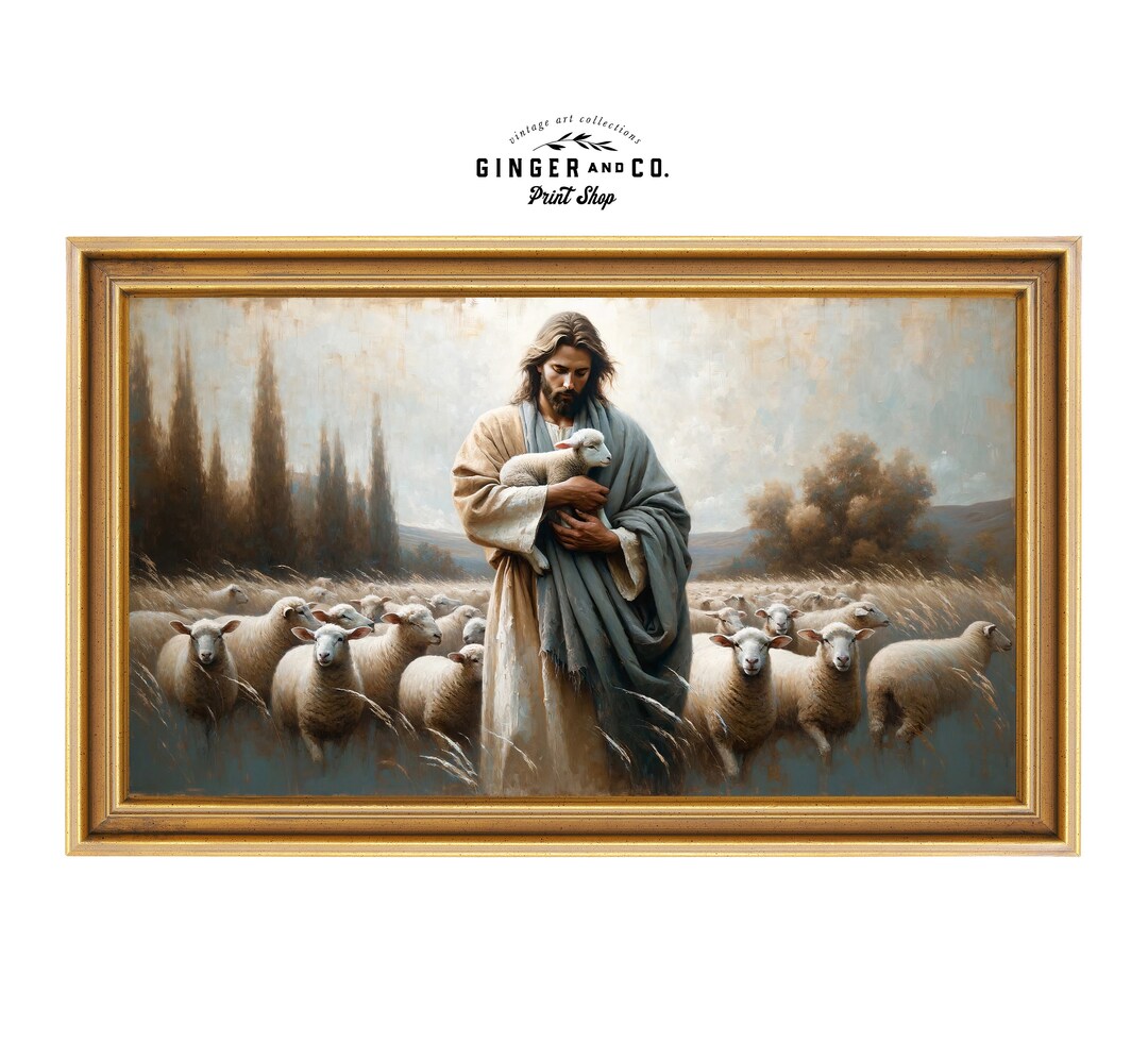 Jesus Leaves the 99 - Christian Art for Frame TV - Vintage Oil Painting ...
