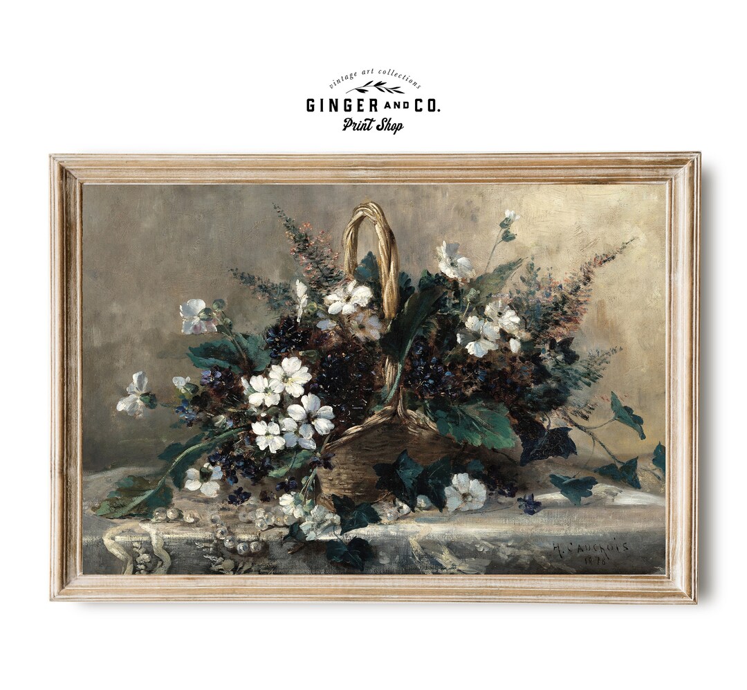 Stimmungsliches Stillleben Ölgemälde - Korb mit Veilchen - DRUCKBARE ...