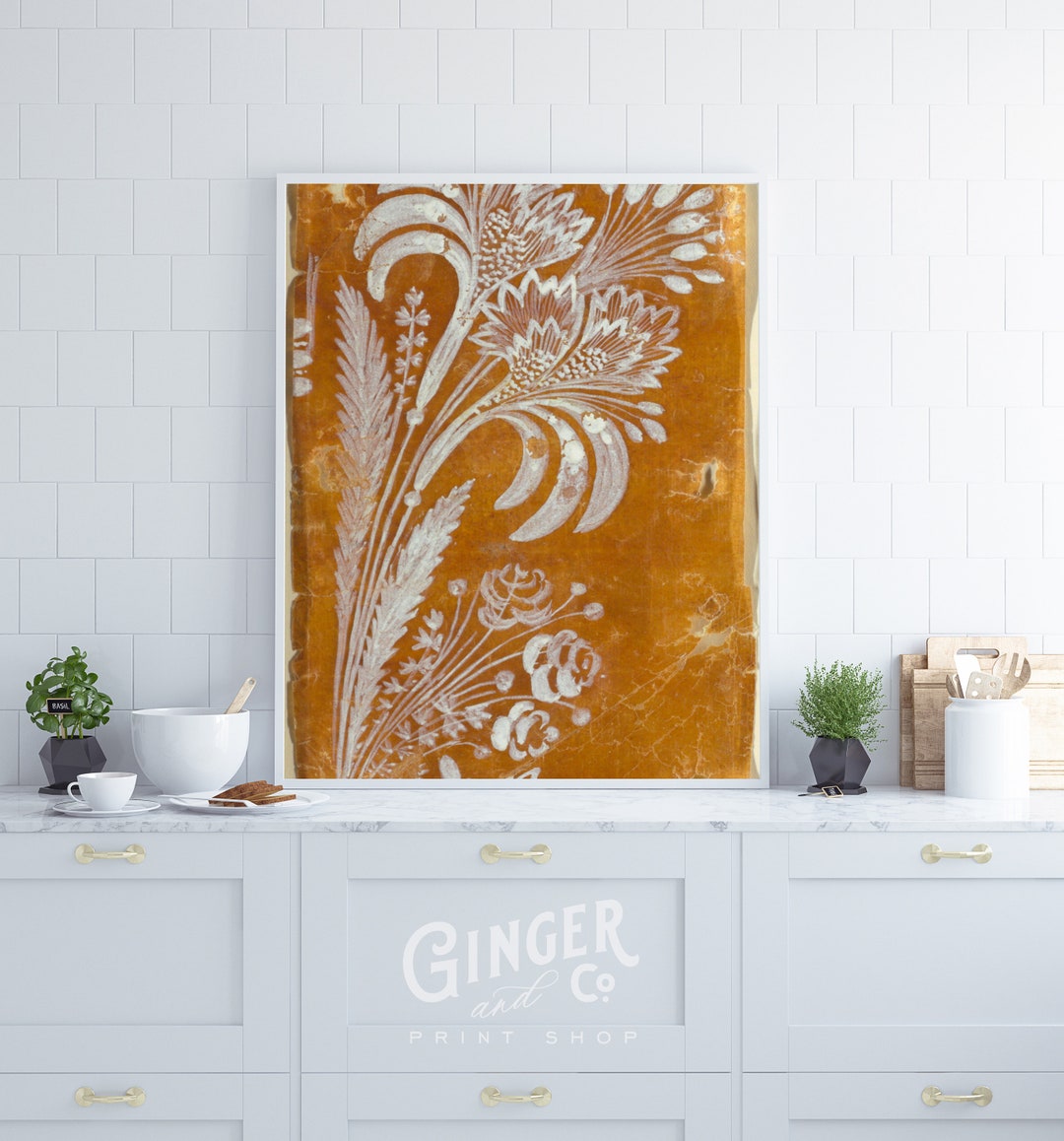 Floral Border Design Vintage Fine Art Painting Framed Digital Print ...