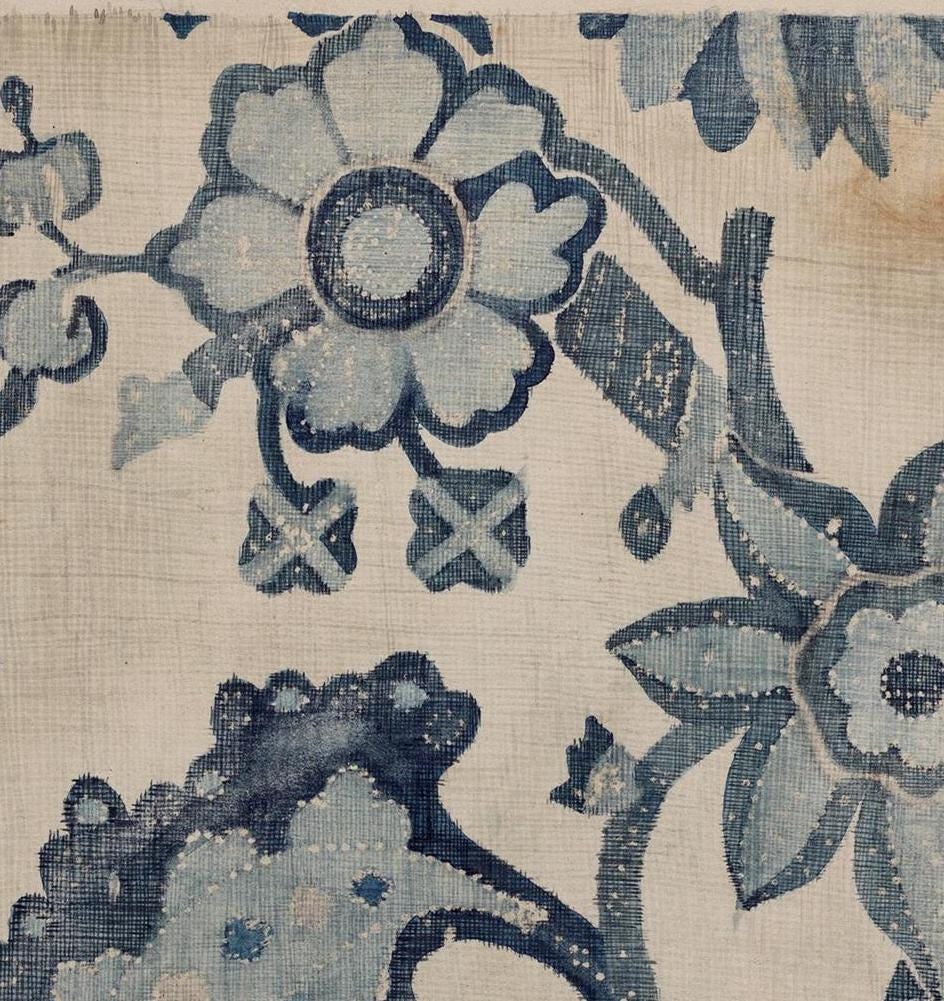 Blue Floral Printed Linen Textile Design - PRINTABLE DIGITAL DOWNLOAD ...