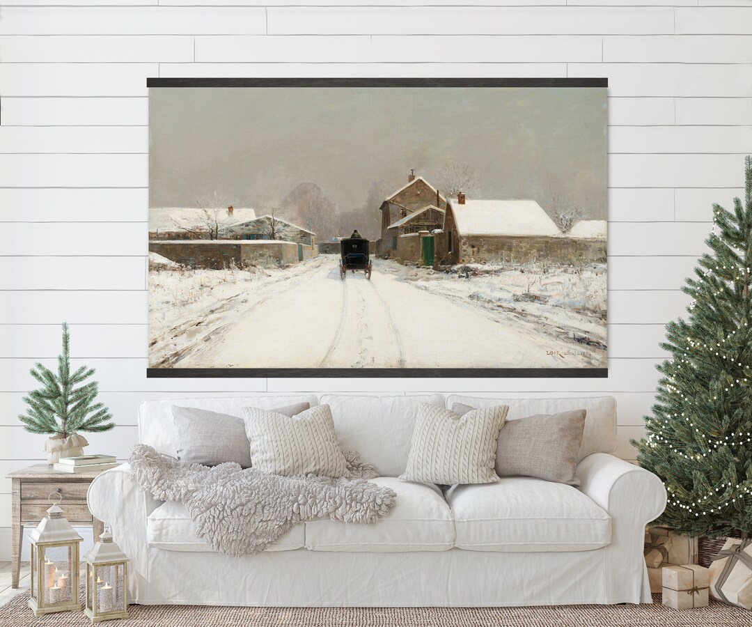 Winter Landscape Painting Tapestry Wall Hanging Village in Winter Oil ...